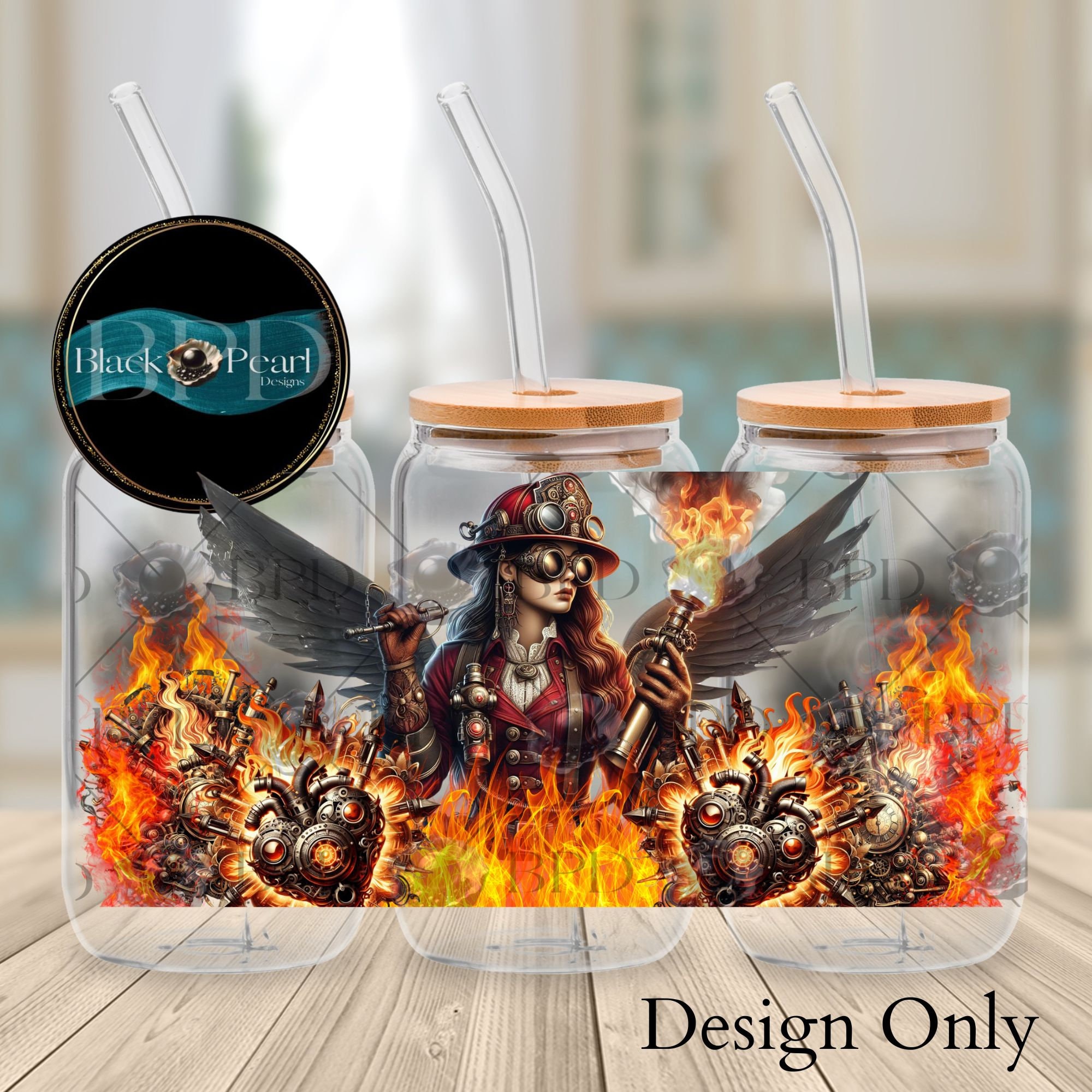 Steampunk Firefighter Woman PNG File for 16oz Pop Can Glass Unique ...
