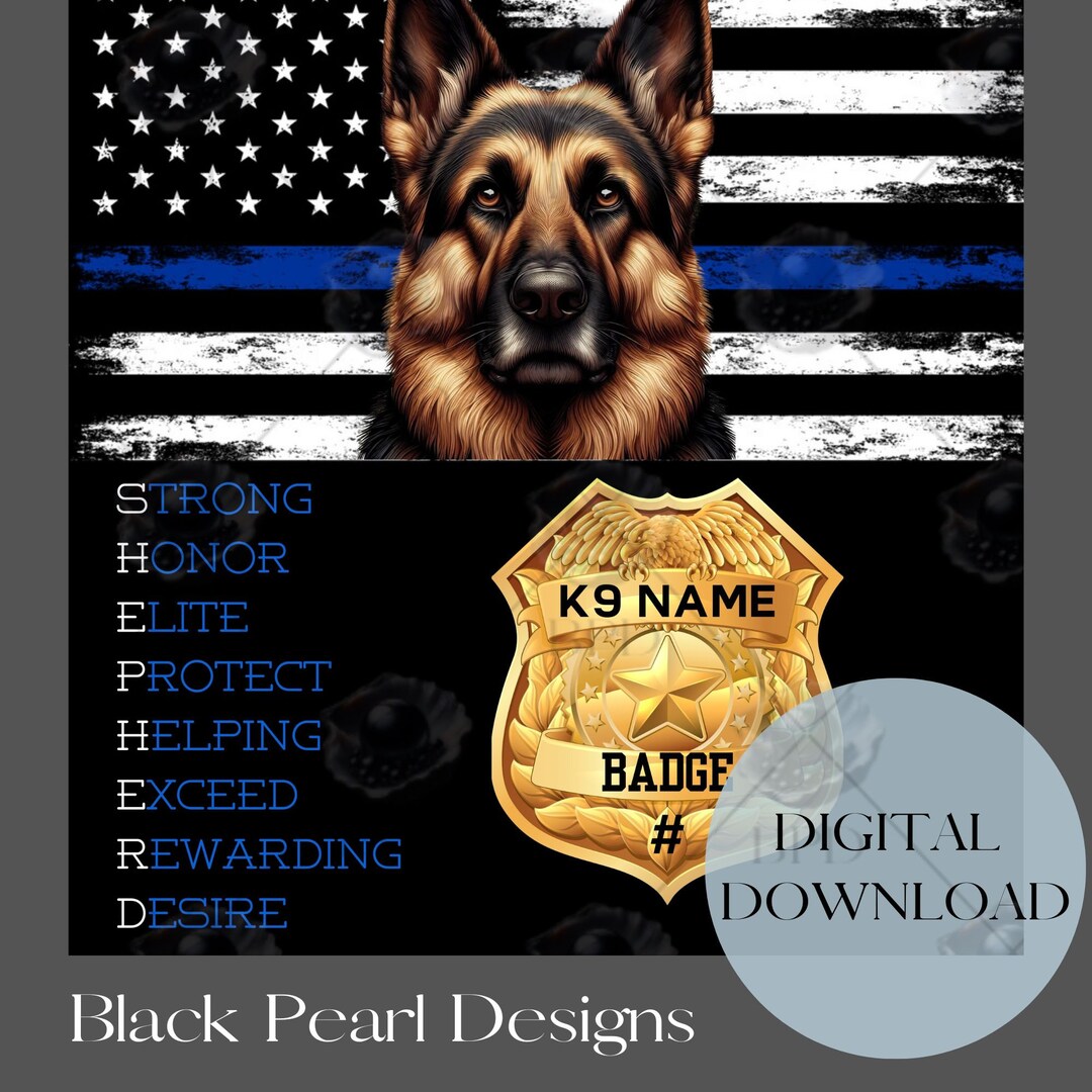 Blue Line German Shepherd Police Canine Wall Art Personalized Digital ...