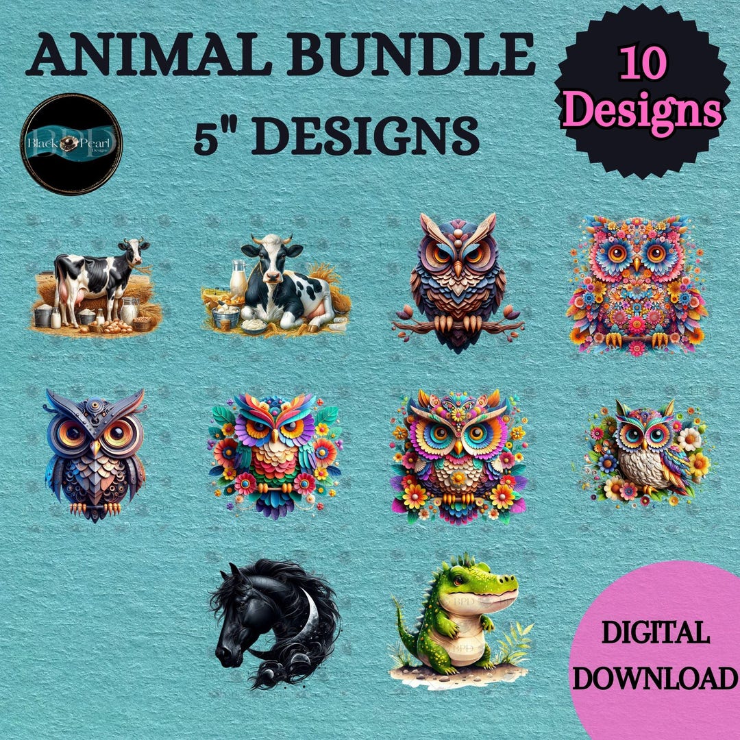 Animal Bundle Pack 10 Unique 5 PNG Designs Instant Download Perfect for ...