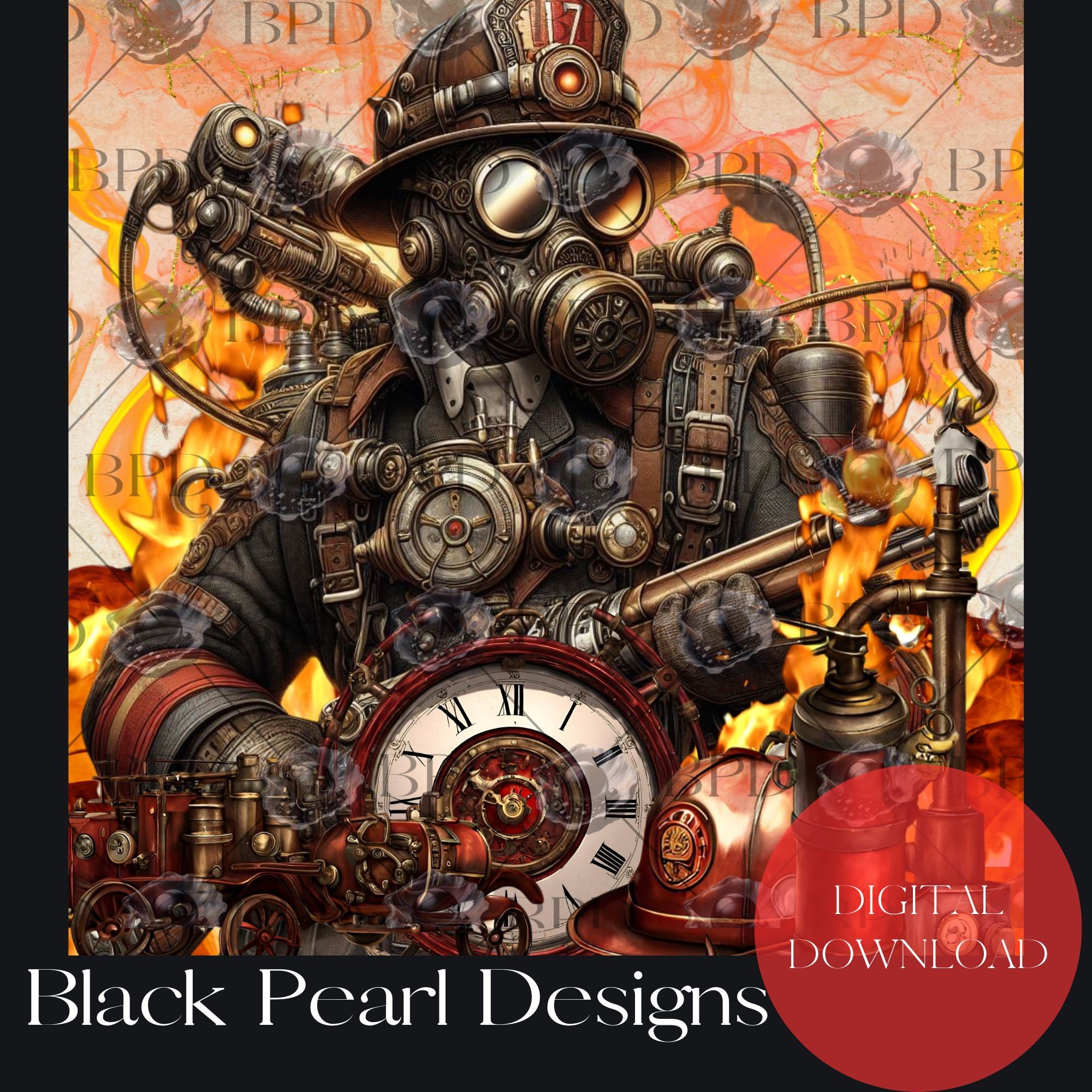 Steampunk Firefighter Design PNG File for Tumblers & Cups Home Decor ...