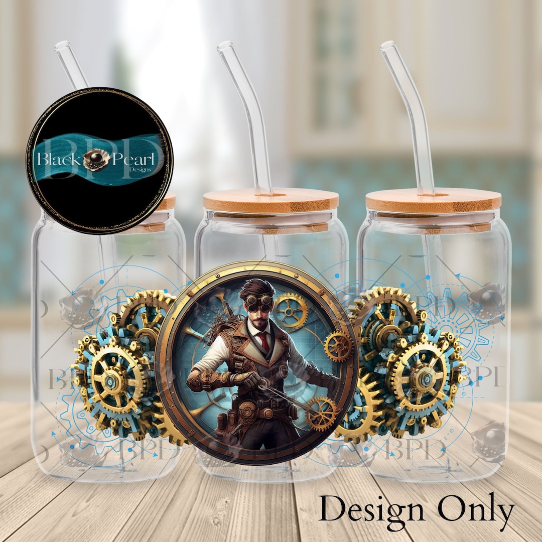 Vintage Steampunk Clockwork PNG File Art Print Blue Gears Design 16oz ...