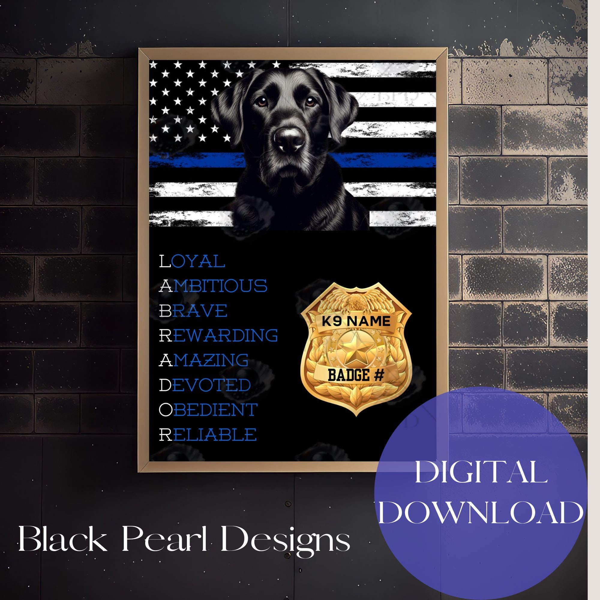 Police Black Labrador K9 Art Print Home Decor Wall Art for Law ...