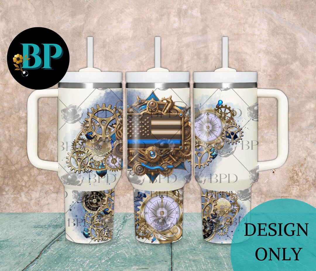 Steampunk Police Tumbler Wrap Design | Thin Blue Line (PNG Download) - Etsy