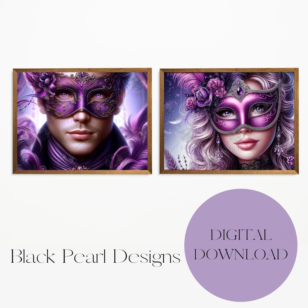 Romantic Couple Artwork Home Decor, Medieval Purple Masquerade Decor ...