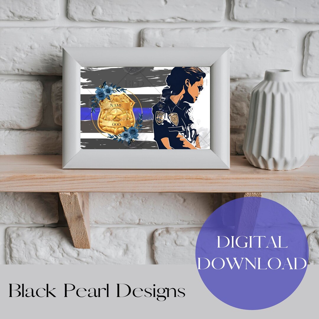 Female Cop Wall Art Custom Name Police Officer Print Blue Line Home ...