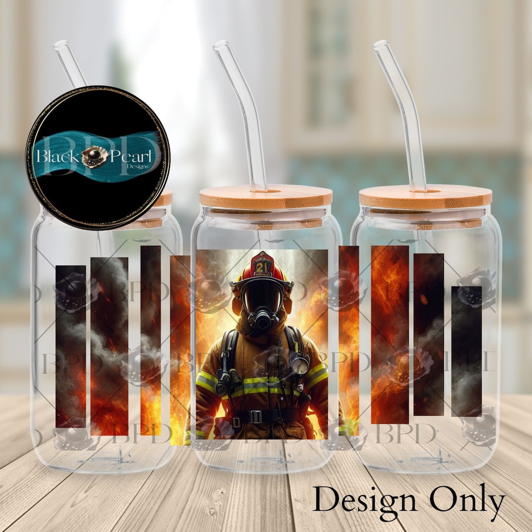 Firefighter Themed PNG File Digital Print for 16oz Pop Can Glass ...