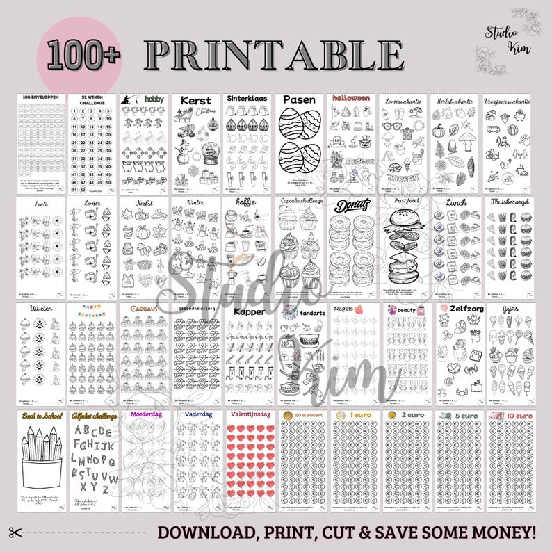 100+ savings challenges | dutch | cash stuffing | simpel challenges b&w ...