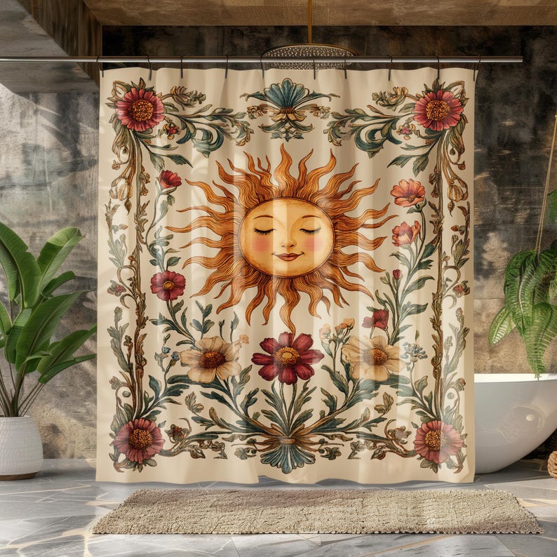 Sunshine Floral Shower Curtains Bath Decor Art Nouveau Design Gift for ...