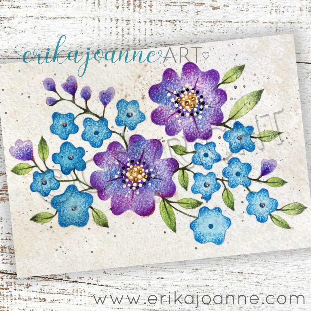 Bitty Blossoms Epattern / How-to DIY ART / Paint & Pencil Mixed-media ...
