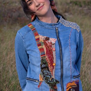 Artistically Redesigned Upscale Denim off Center Zipper Jacket. Durable ...
