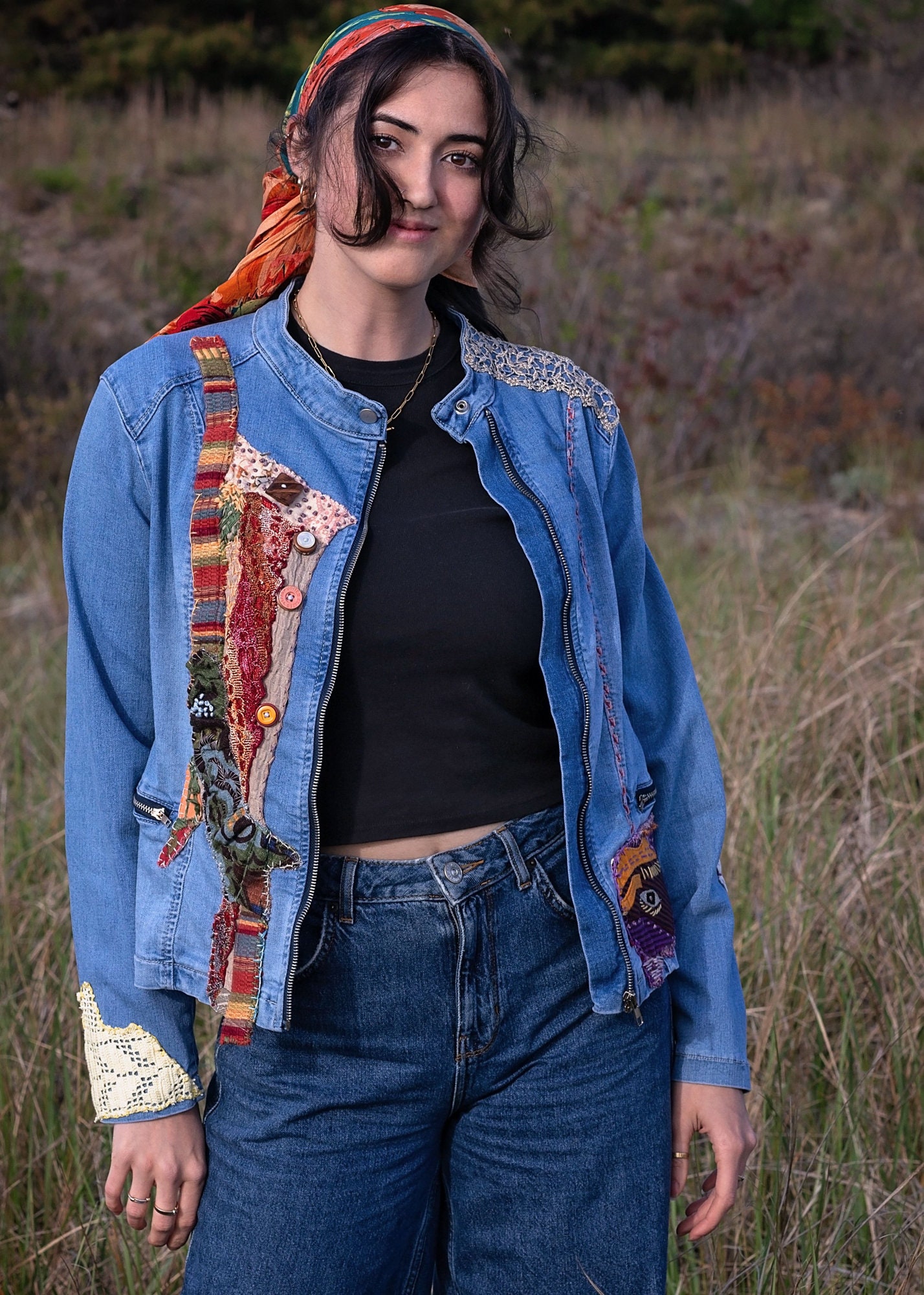 Artistically Redesigned Upscale Denim off Center Zipper Jacket. Durable ...