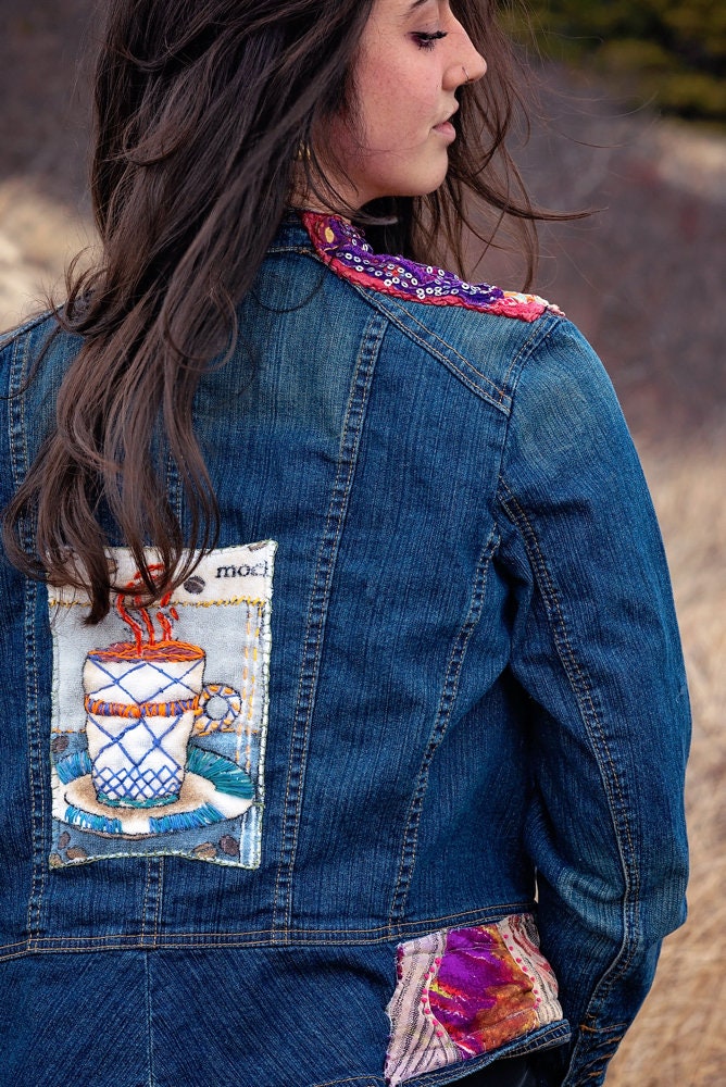 Hand-embellished Repurposed Denim Jacket, Fashionable for Every ...
