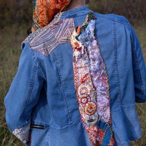 Artistically Redesigned Upscale Denim off Center Zipper Jacket. Durable ...
