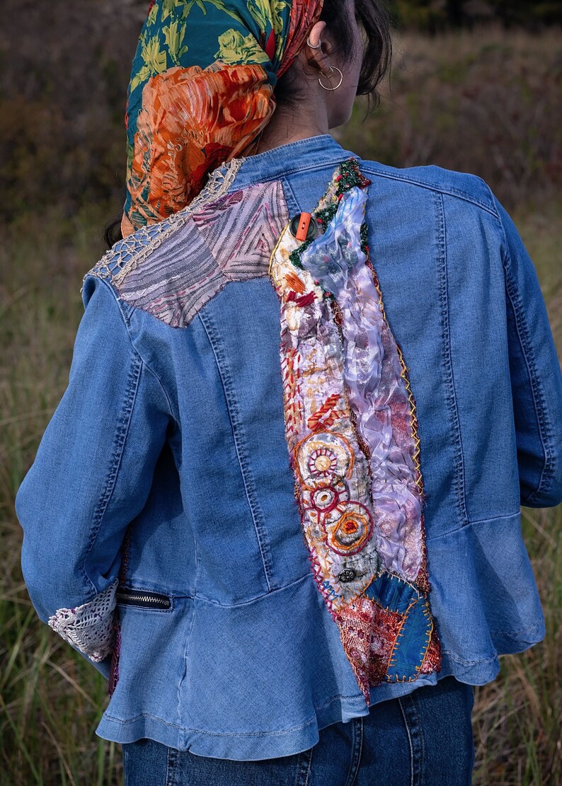 Artistically Redesigned Upscale Denim off Center Zipper Jacket. Durable ...