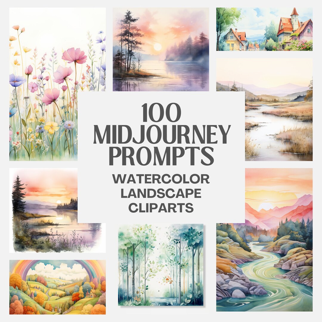 100 Prompts Watercolor Landscape Clipart, Watercolor Beach Sunset ...