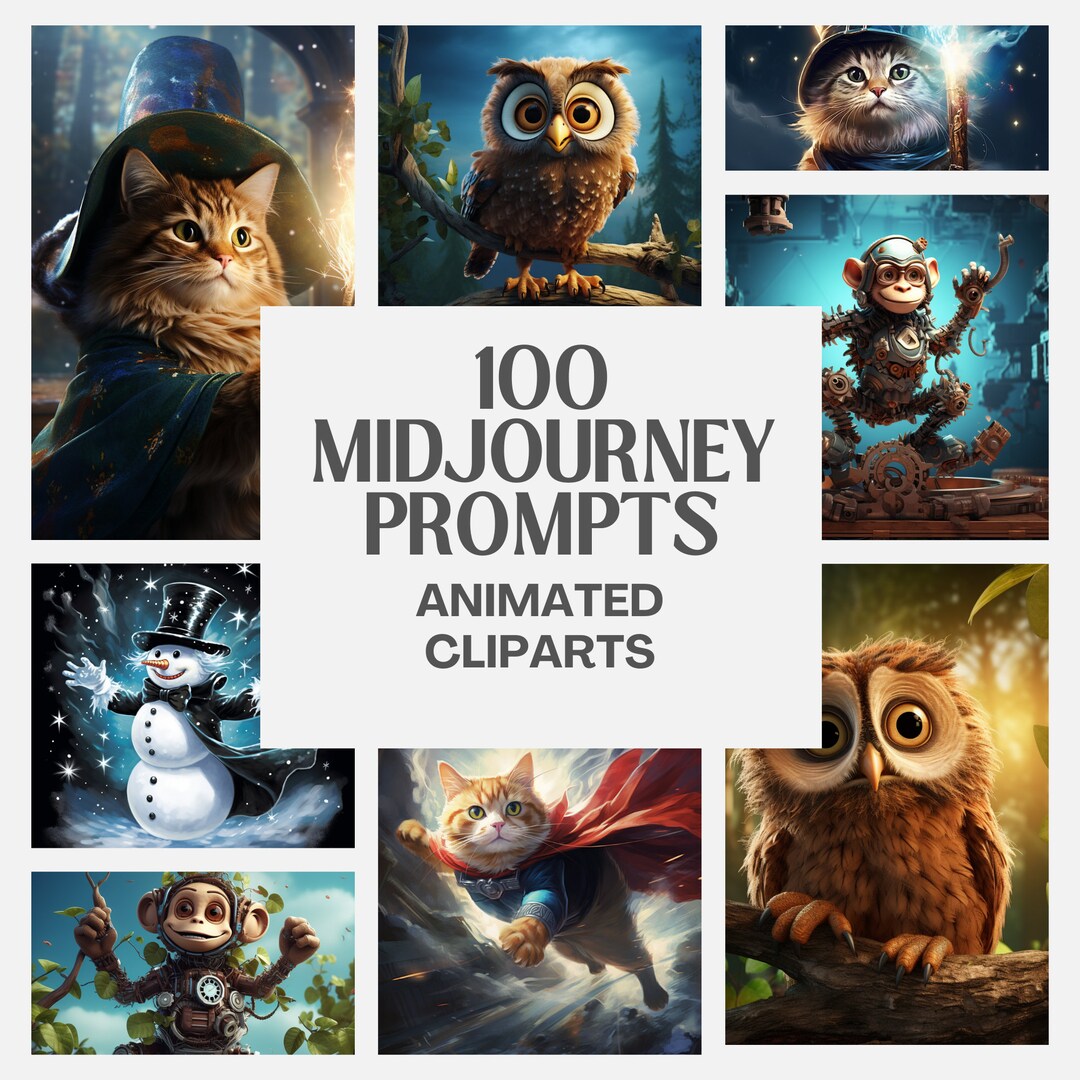 100 Prompts for Animated Clipart, Animals and Alien Clipart, Digital ...