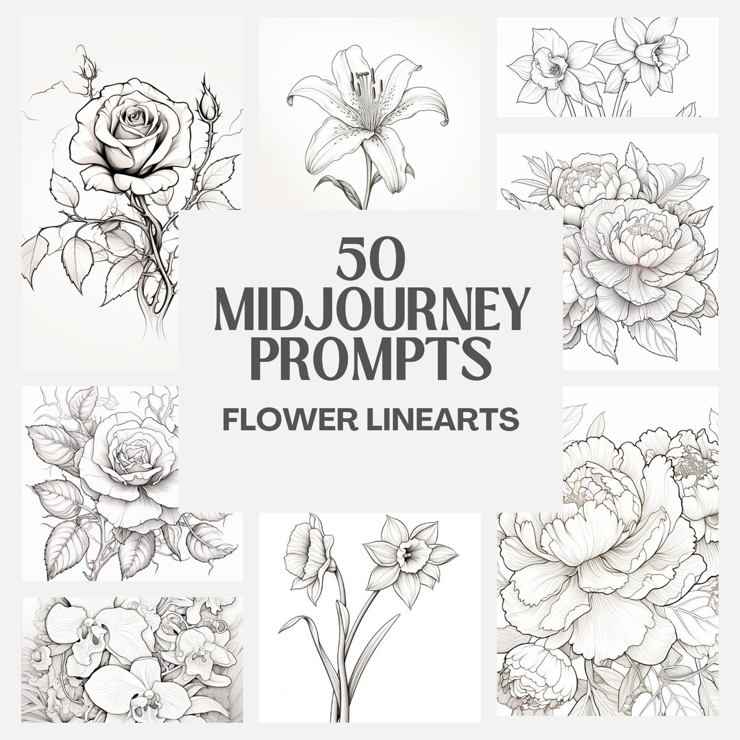 50 Flowers Line Art Prompts, Midjourney Soft Petals Blooming Art ...