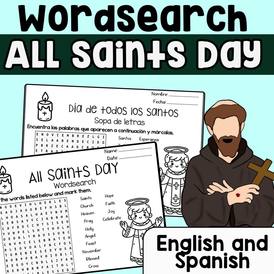 All Saints Day Word Search Activities in English & Spanish | Printable ...