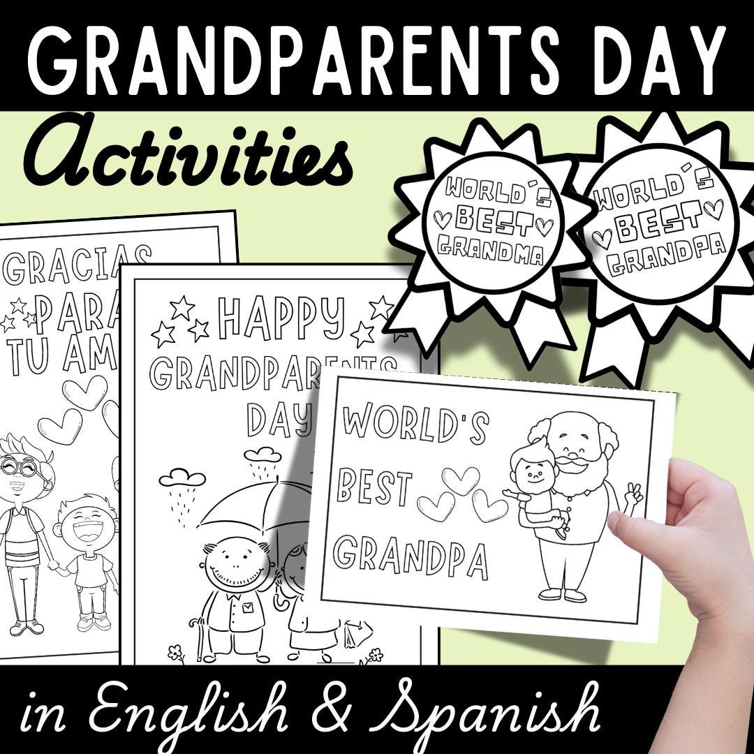 Grandparents Day Coloring Pages, Cards, Letters and Badges in English ...