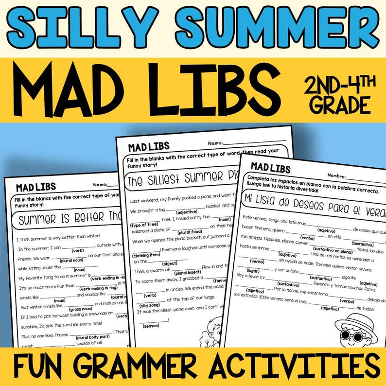 Silly Summer Mad Libs for Kids - Vacation Break Fun Grammer Games in ...