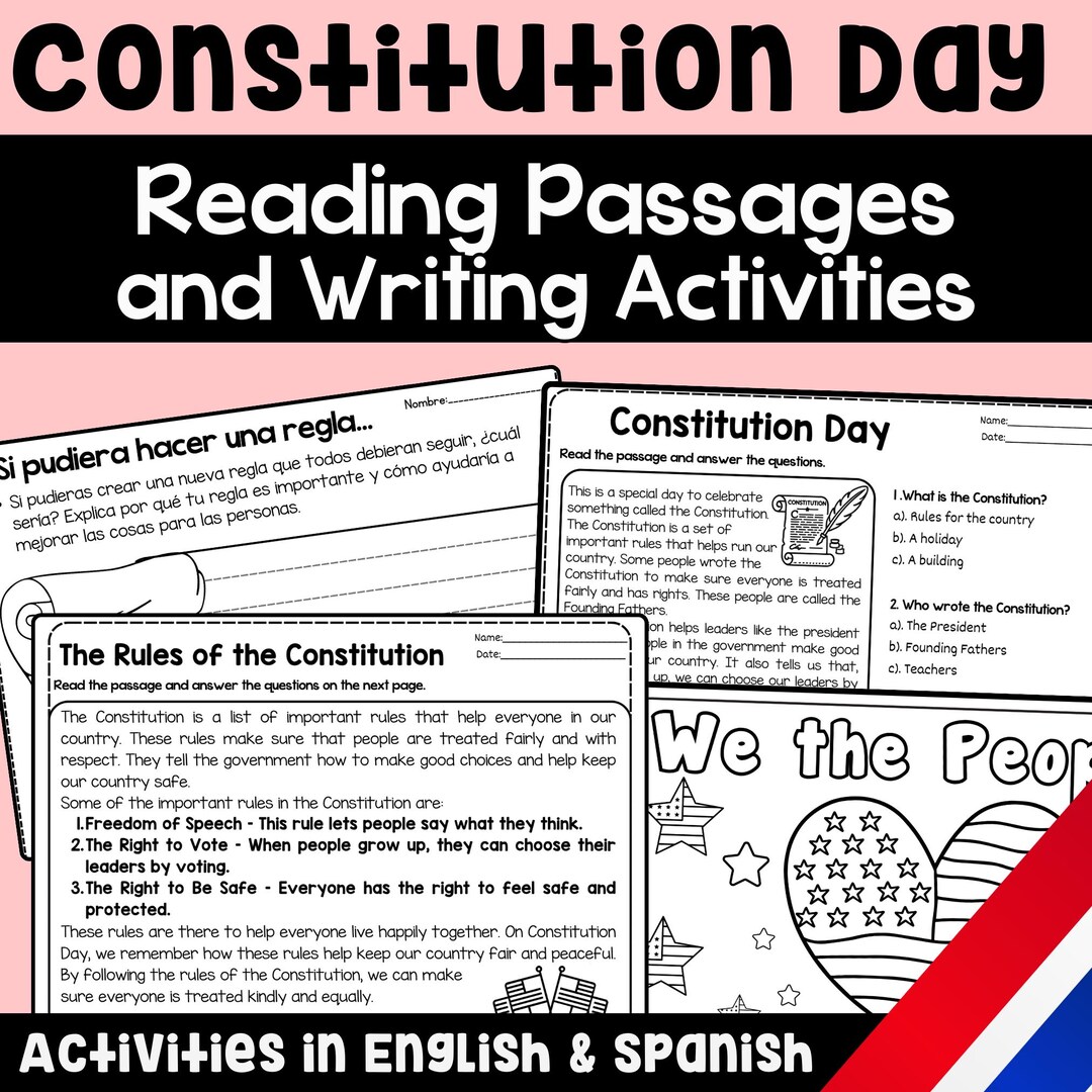 Constitution Day Bilingual Activity Pack: Reading, Writing, Coloring ...