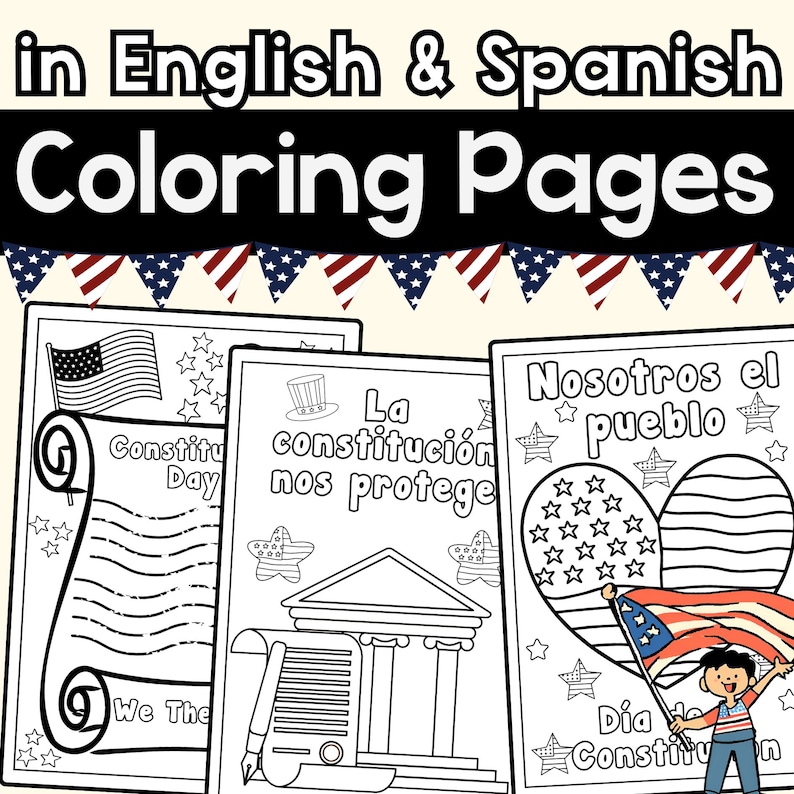 Constitution Day Coloring Pages: Bilingual English Spanish Patriotic ...
