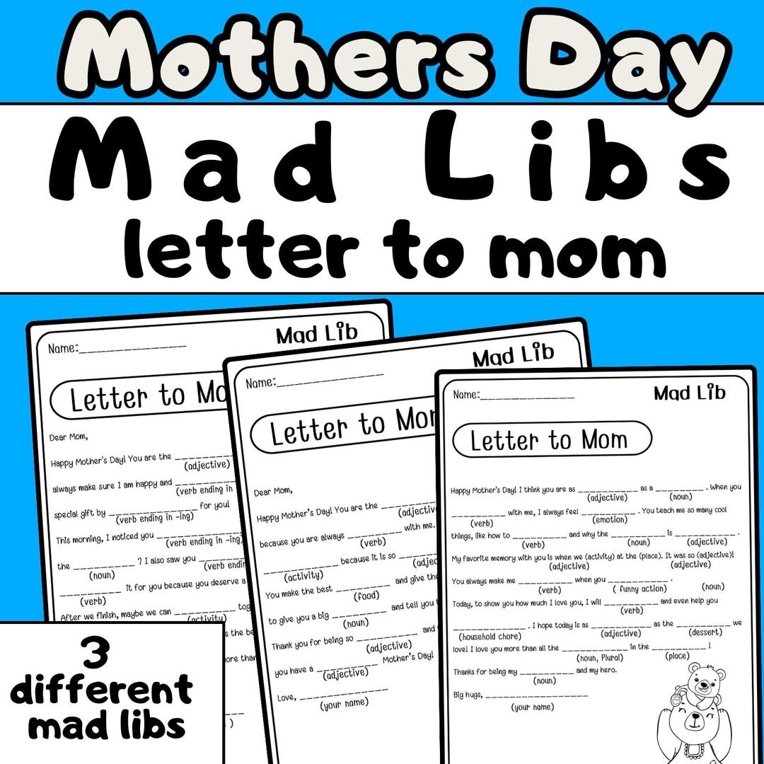 Letters to Mom \ Easy Mothers Day Mad Libs for Kids Grammer Activities ...