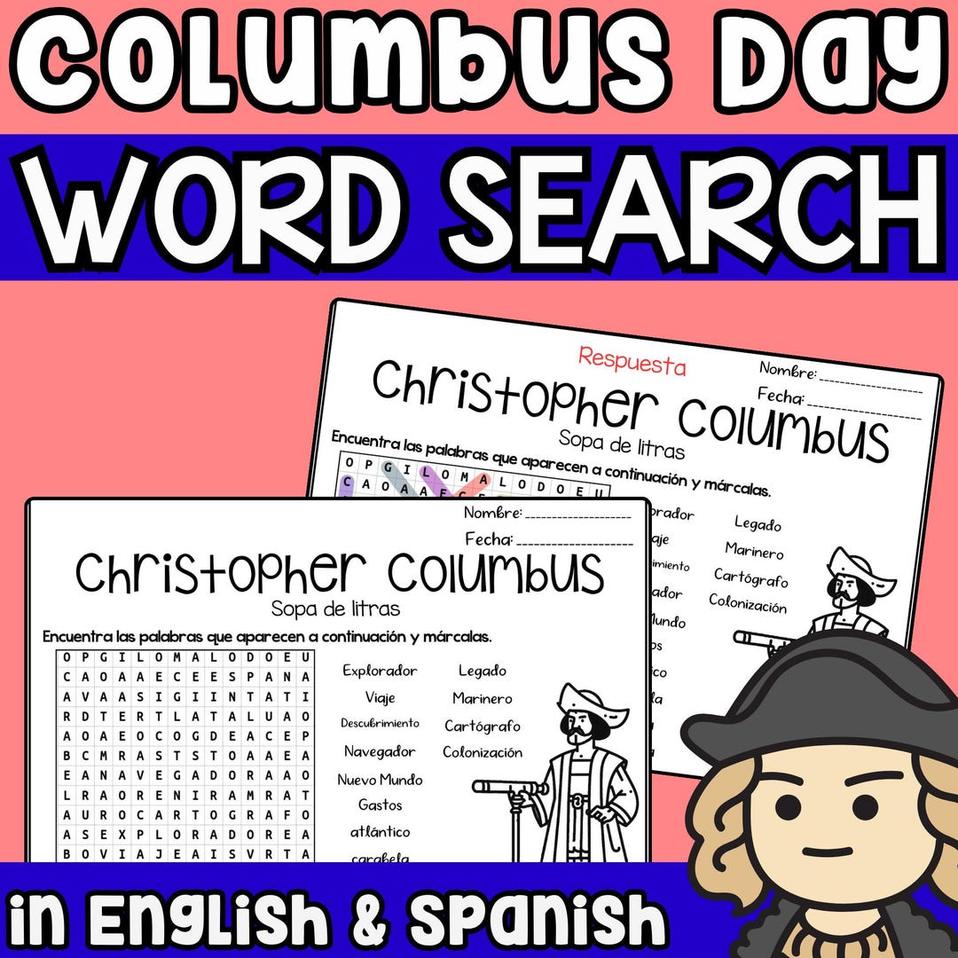 Christopher Columbus Day Word Search Activities in English & Spanish ...