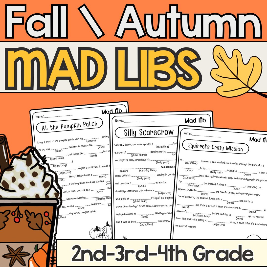 Fall Autumn Mad Libs Fun Grammer Activities Parts of Speech (nouns ...