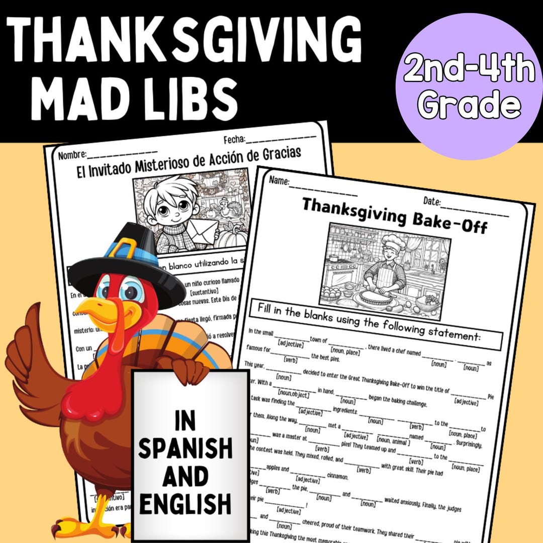 Thanksgiving Mad Libs in English and Spanish | Parts of Speech ...