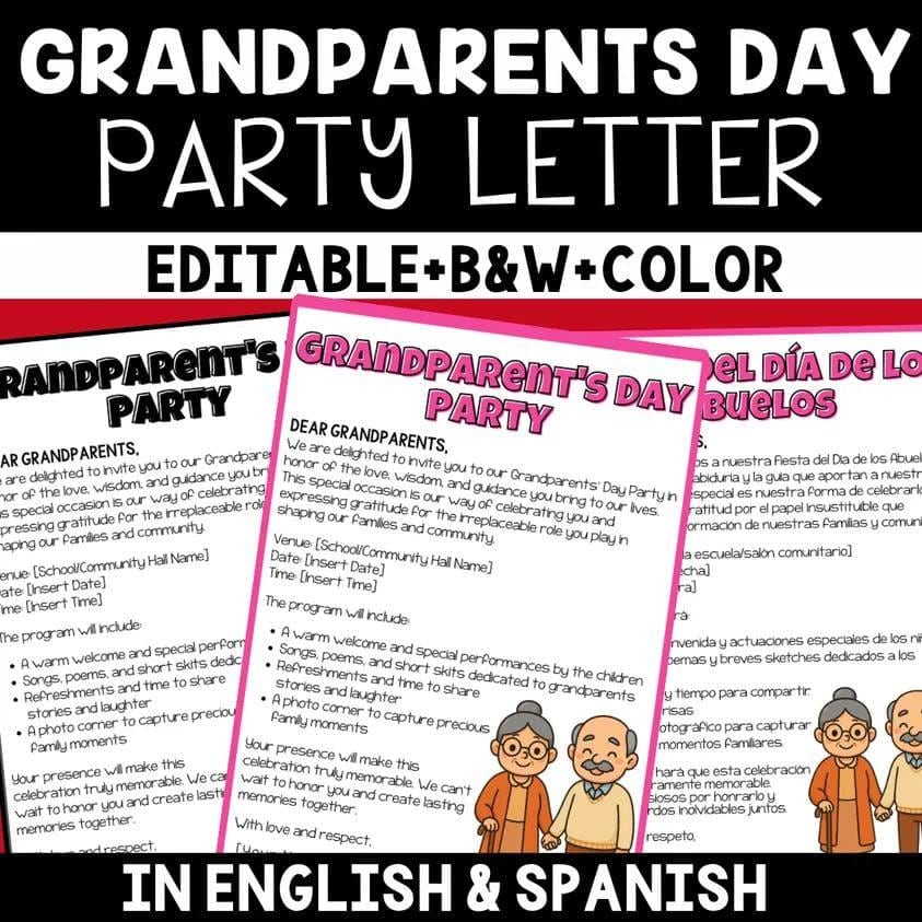 Grandparents Day Party Invitation Letter to School | Editable Template ...