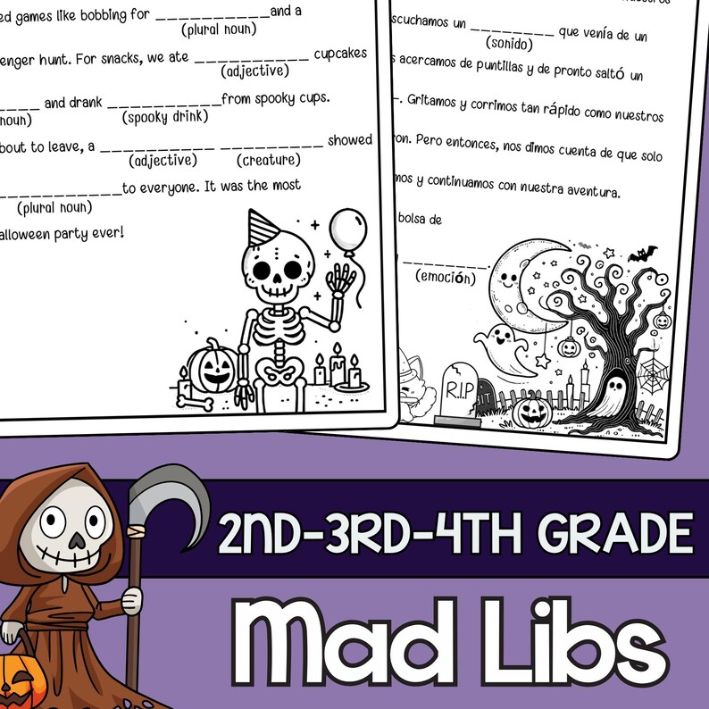 Halloween Fun Mad Libs Grammer Activities for Kids (noun,verb,adjective ...
