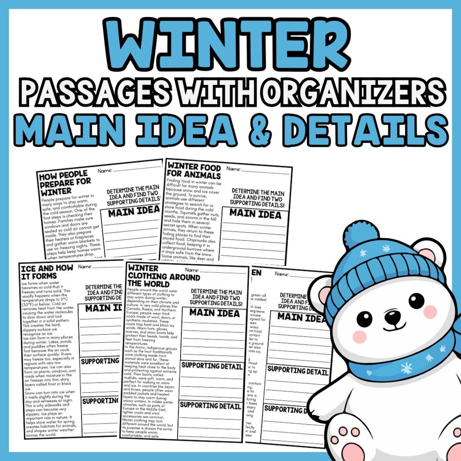 Winter Main Idea With Supporting Details Non-fictional Passages With ...
