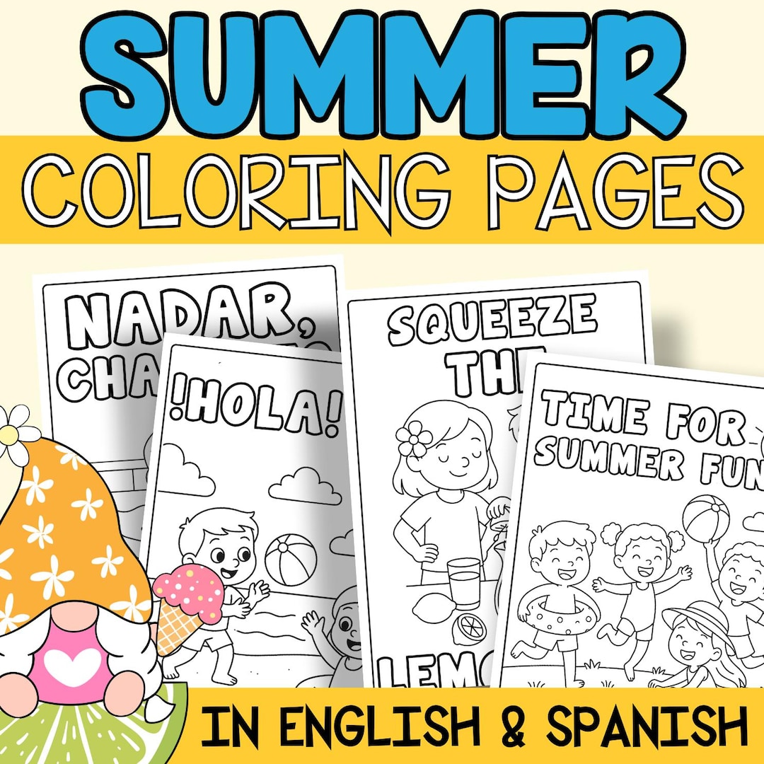 Summer Break Coloring Pages for Kids in Spanish & English | Bilingual ...