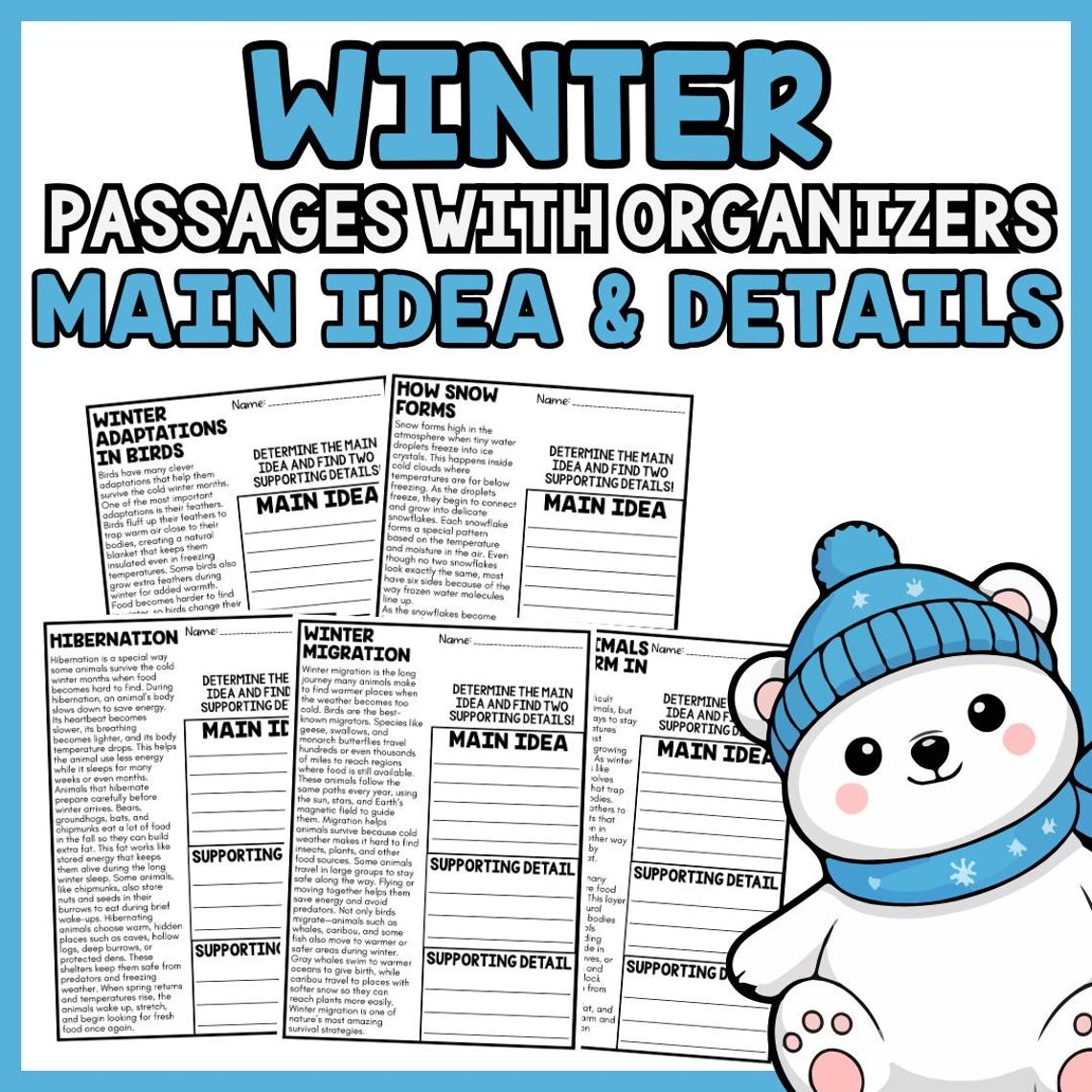 Winter Main Idea With Supporting Details Non-fictional Passages With ...