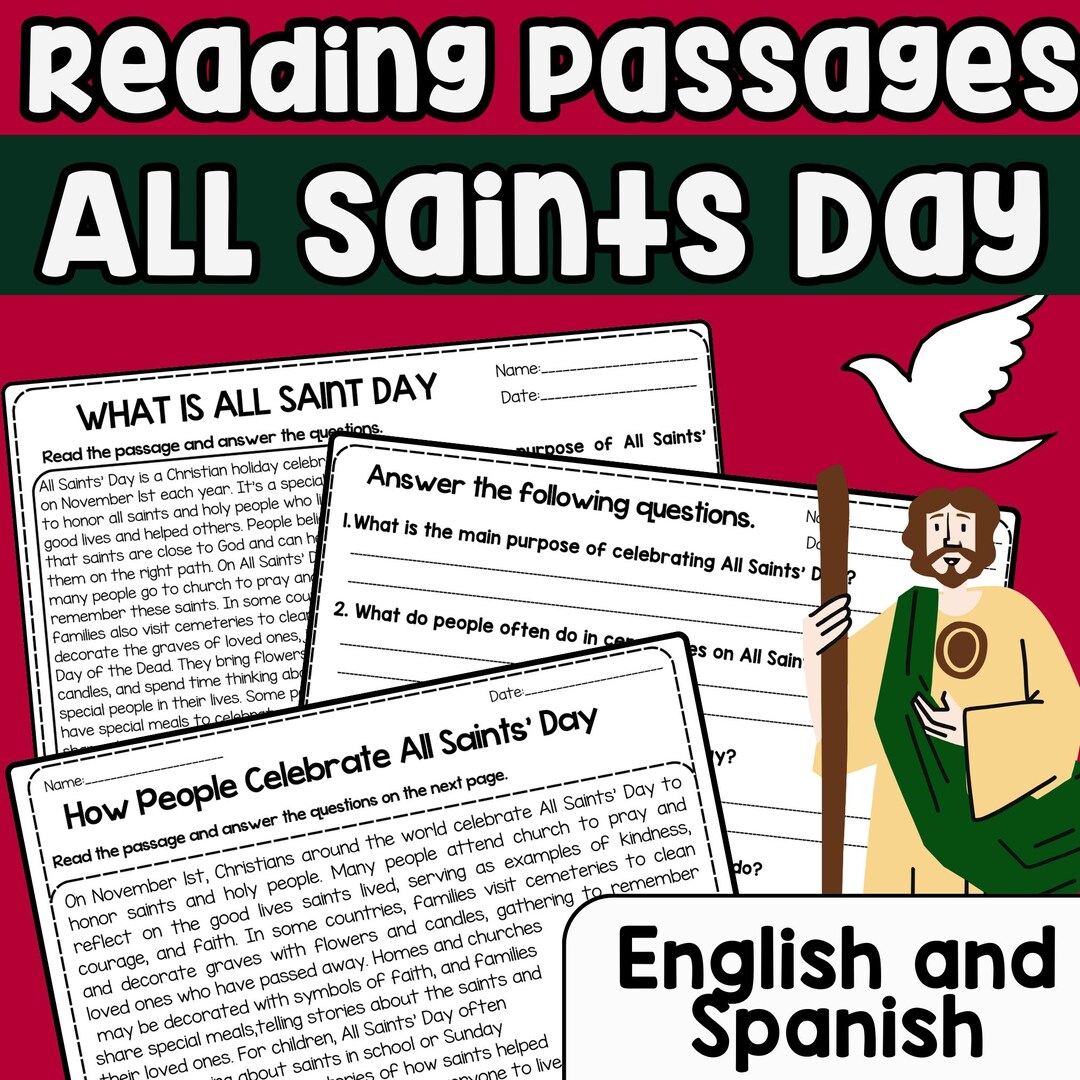 All Saints Day Reading Comprehension Passages Worksheets in English ...