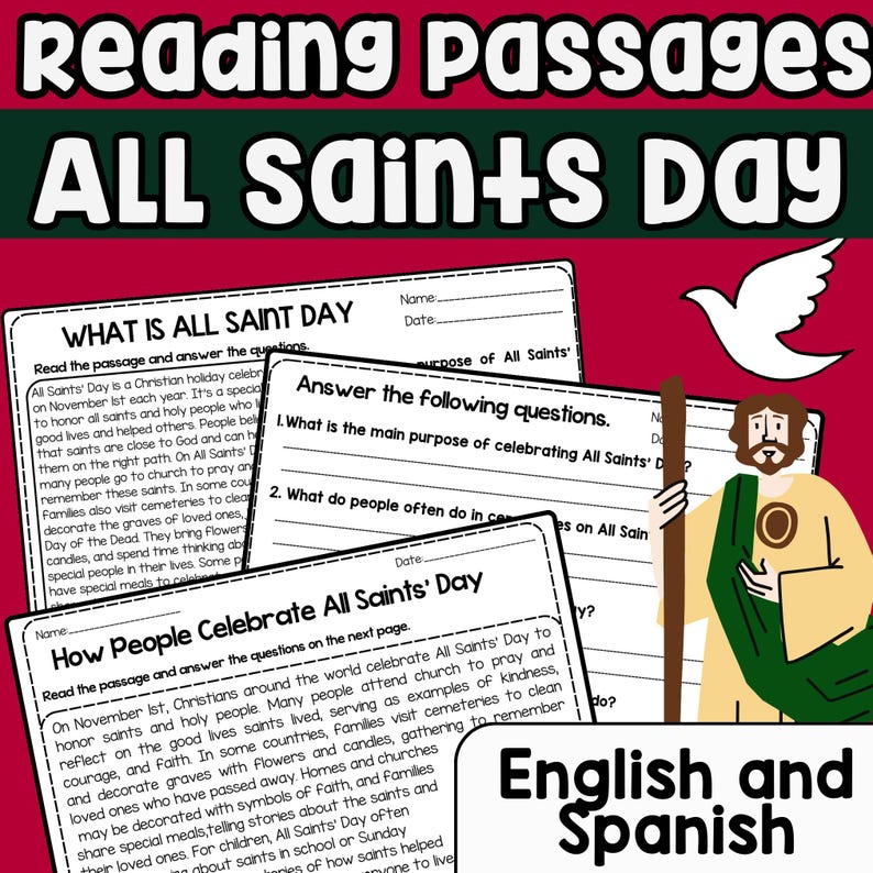 All Saints Day Reading Comprehension Passages Worksheets in English ...