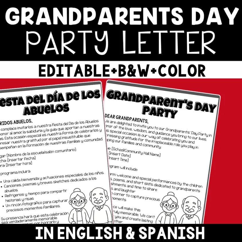 Grandparents Day Party Invitation Letter to School | Editable Template ...