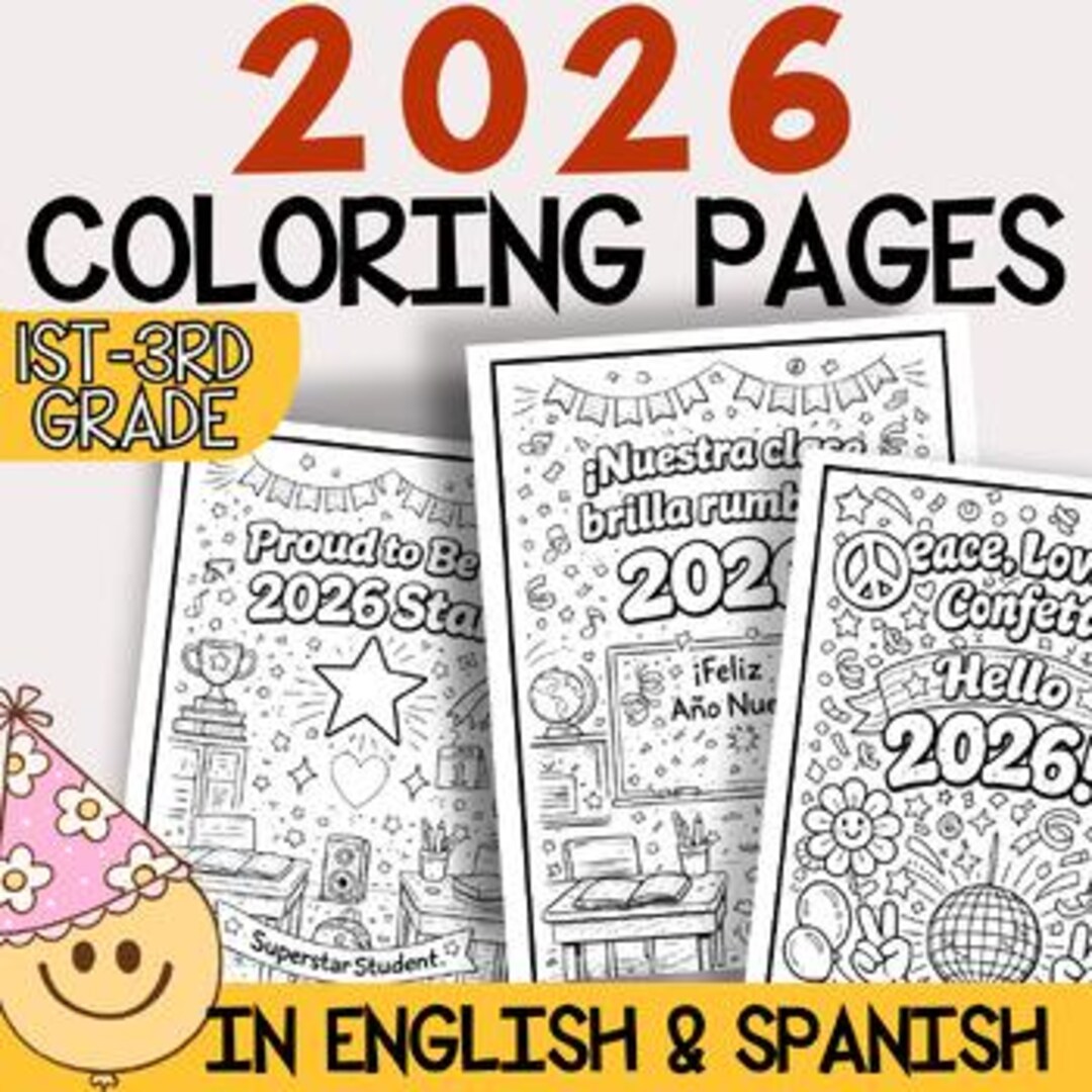 Groovy Happy New Year 2026 Coloring Pages Activities in English ...