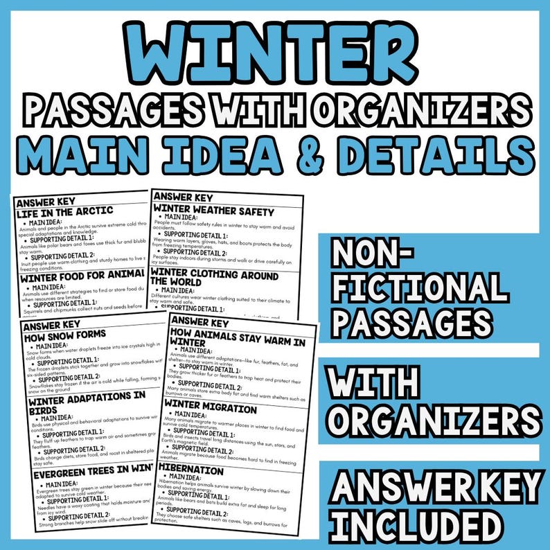 Winter Main Idea With Supporting Details Non-fictional Passages With ...