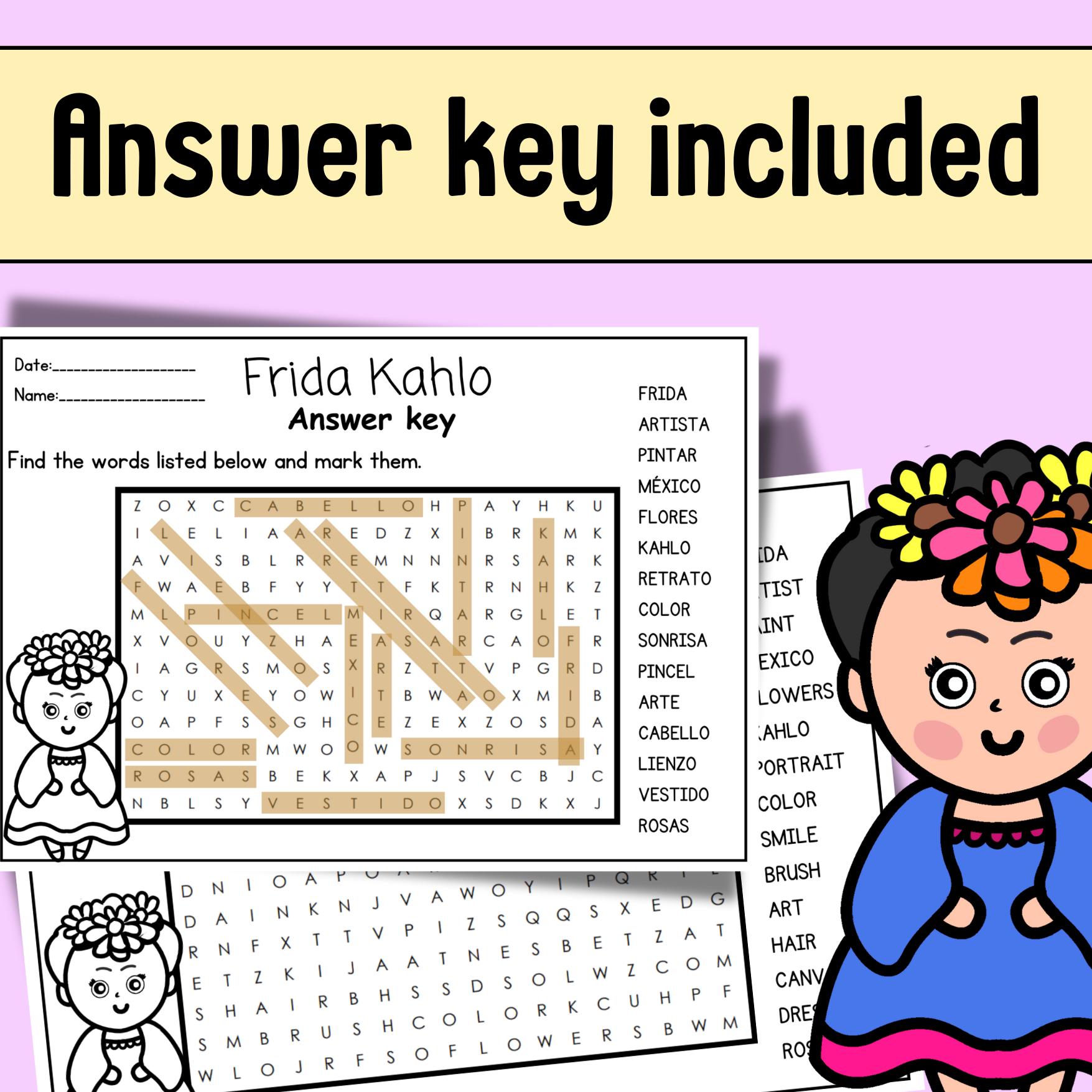 Frida Kahlo Word Search Puzzle: Bilingual Hispanic Heritage Activity ...