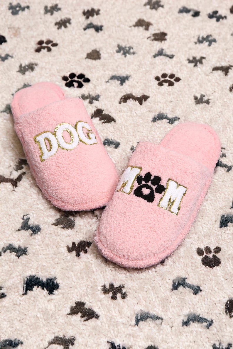 Dog Mom Slippers: Cozy Microfiber Plush Paw Print Shoes - Etsy
