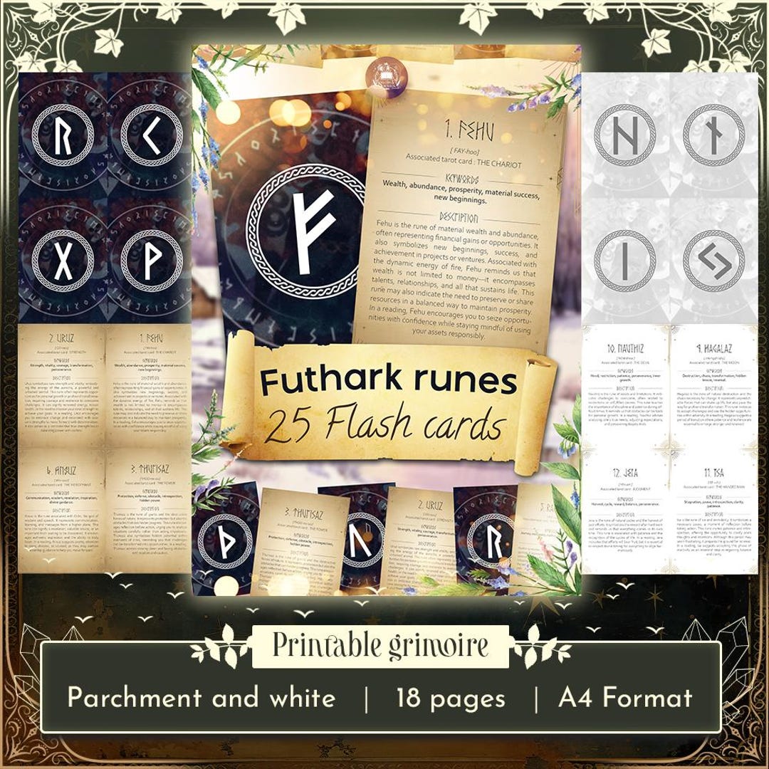 Futhark Runes 25 Flash Cards to Learn the Runes - Etsy