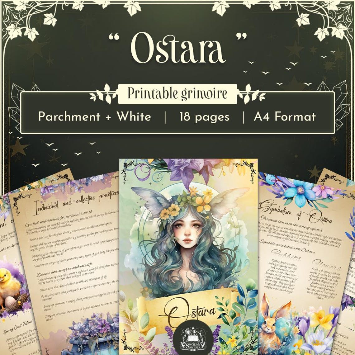 Ostara, Beautiful Grimoire Pages for Ostara Sabbat Book of Shadows, 18 ...