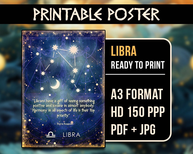 Printable Zodiac Sign Poster Libra - Etsy