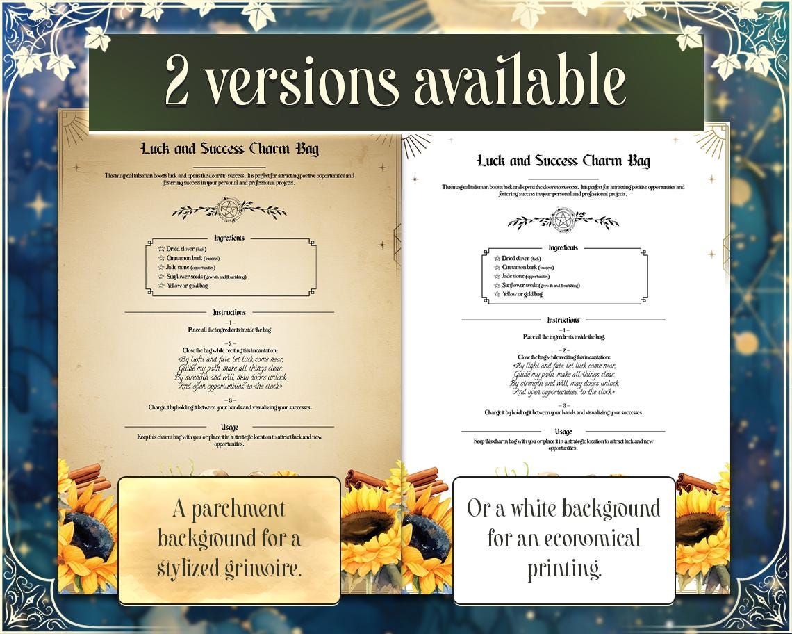 20 Charms Bags Recipes, Printable Grimoire Pages Witchcraft & Wicca ...