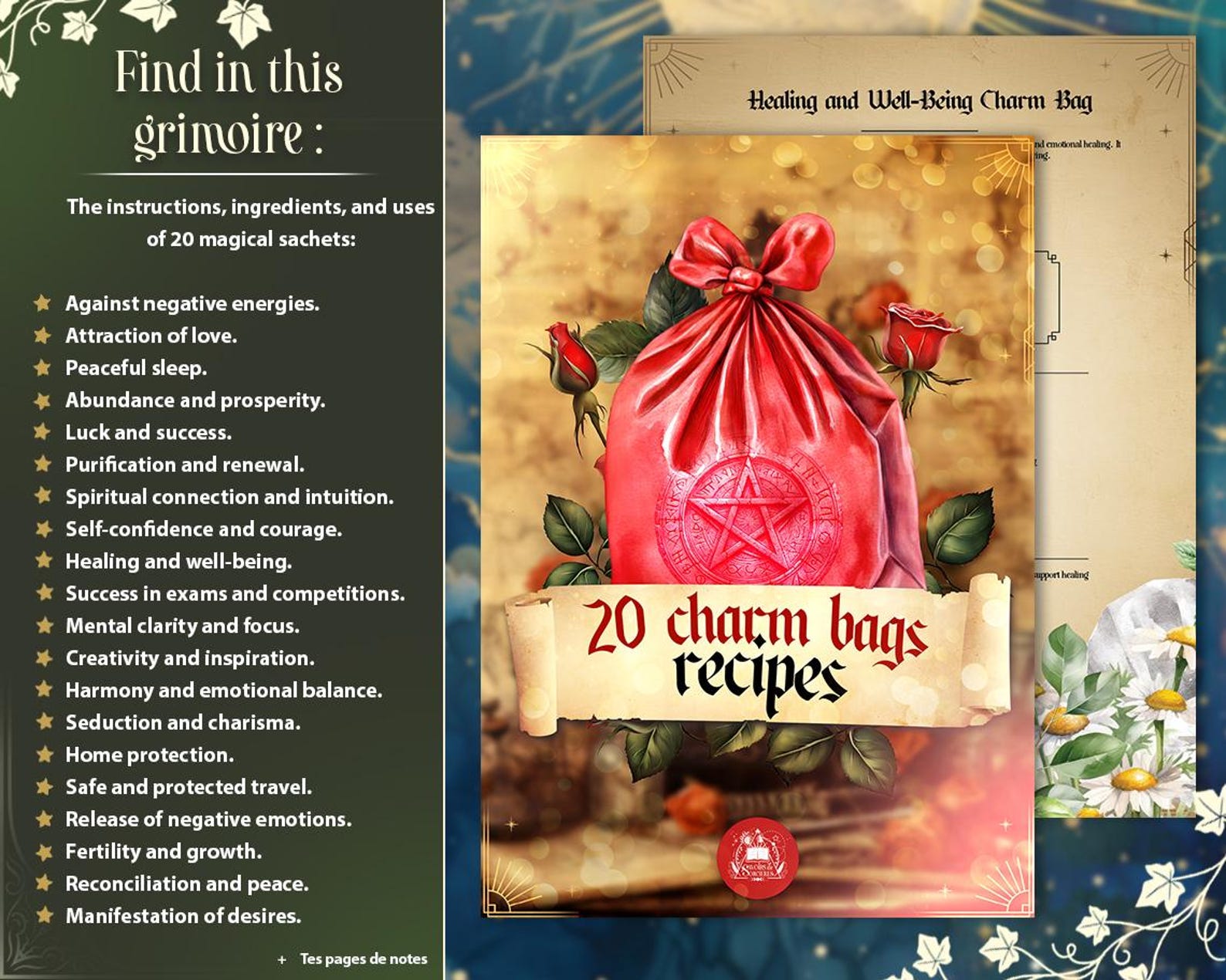 20 Charms Bags Recipes, Printable Grimoire Pages Witchcraft & Wicca ...