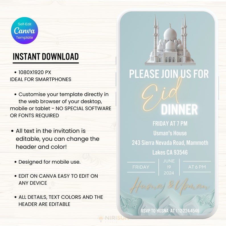 Eid Dinner Party,editable Eid Mubarak,eid Adha Celebrate Invitation ...