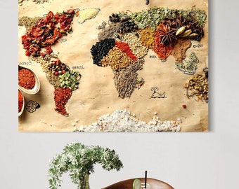Spice World Map Canvas Print: Kitchen Gallery Wall Art - Etsy