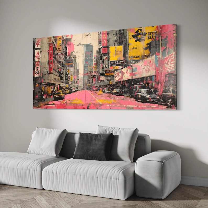 Asian Cityscape Canvas Print: Retro Urban Wall Art - Etsy